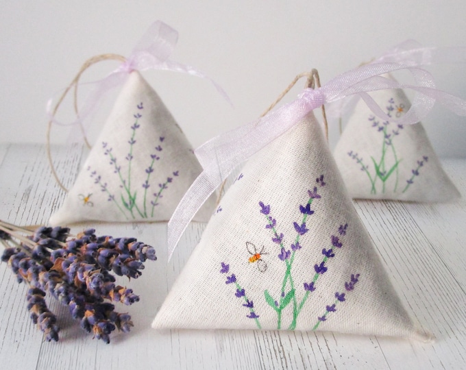 Lavender Triangle Sachet Set of 3, Refillable, Hand Drawn Lavender ...
