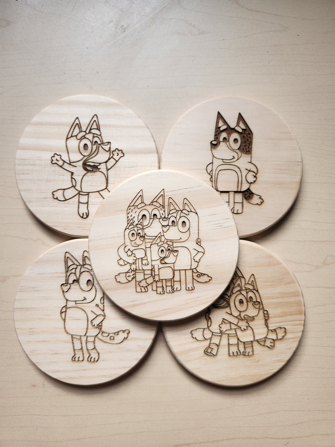 Bluey Engraved Wood Coaster Set - Perfect Gift for Wedding, Engagement ...