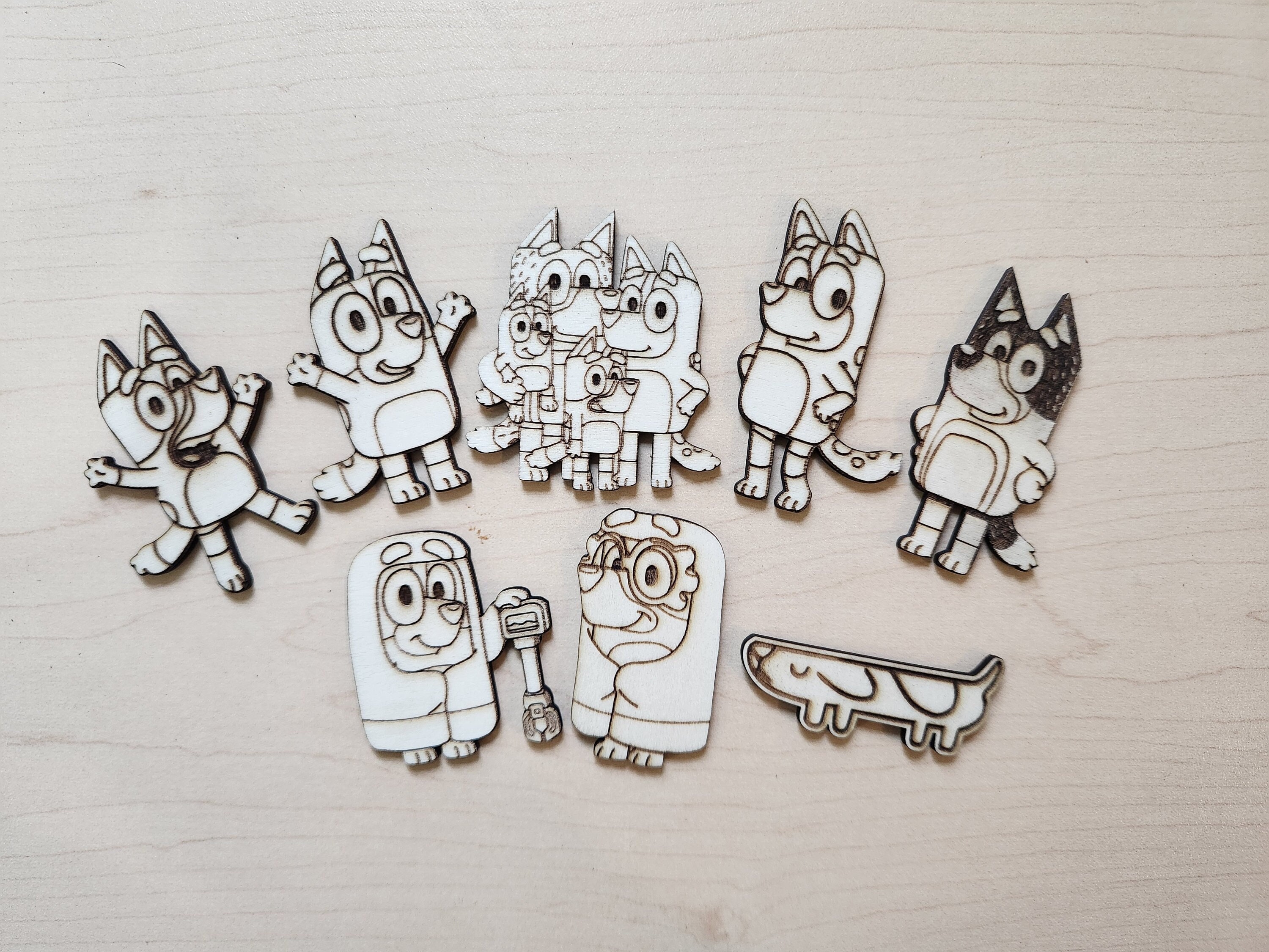 Bluey Inspired Wooden Magnets Laser Engraved Bluey,bingo, Bandit, Chili ...
