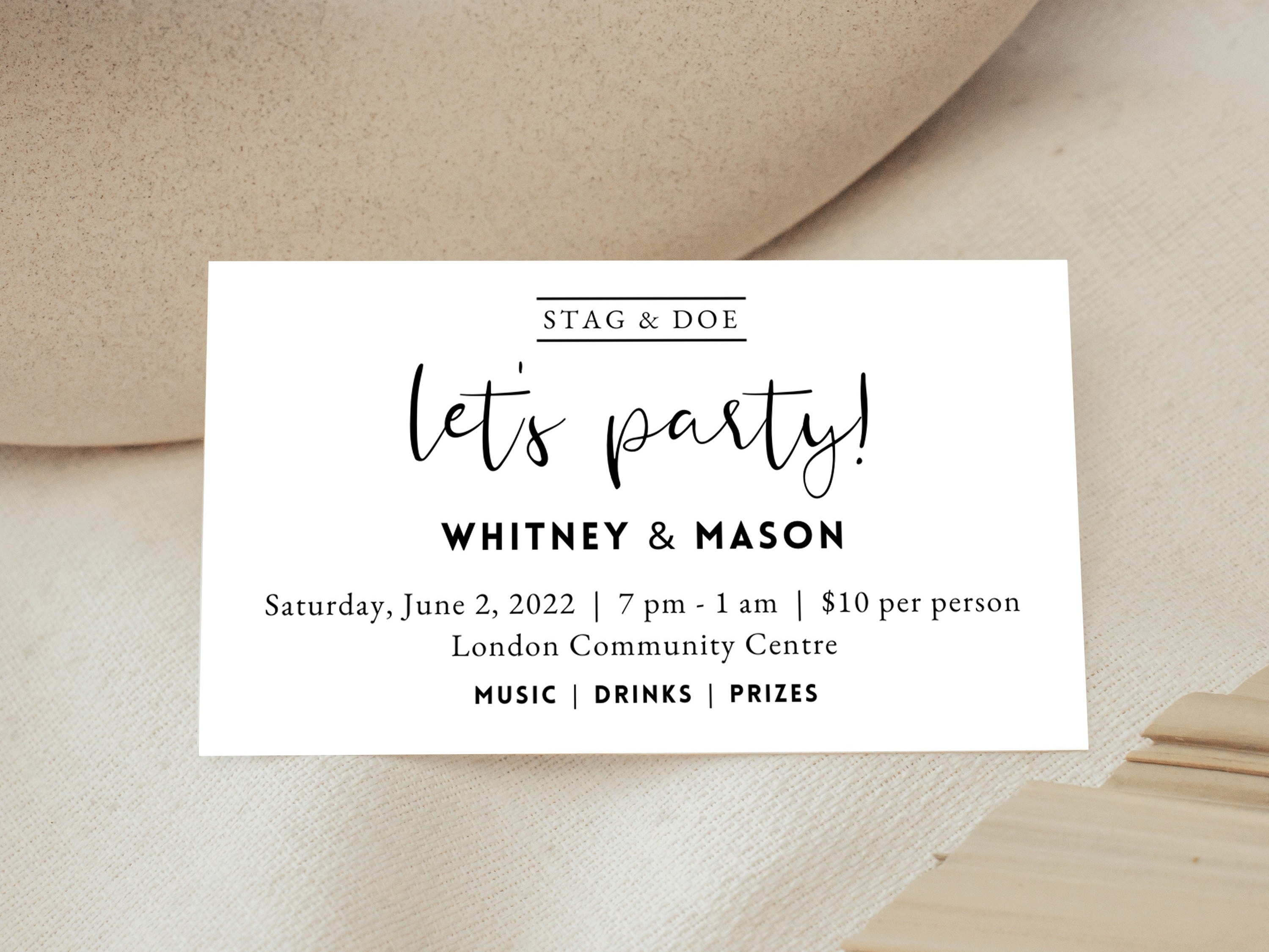 Modern Script Stag & Doe Tickets, Minimal Buck and Doe Tickets ...