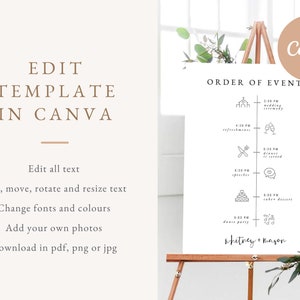 Order of Events Sign, Wedding Events Timeline Poster - Editable Canva ...