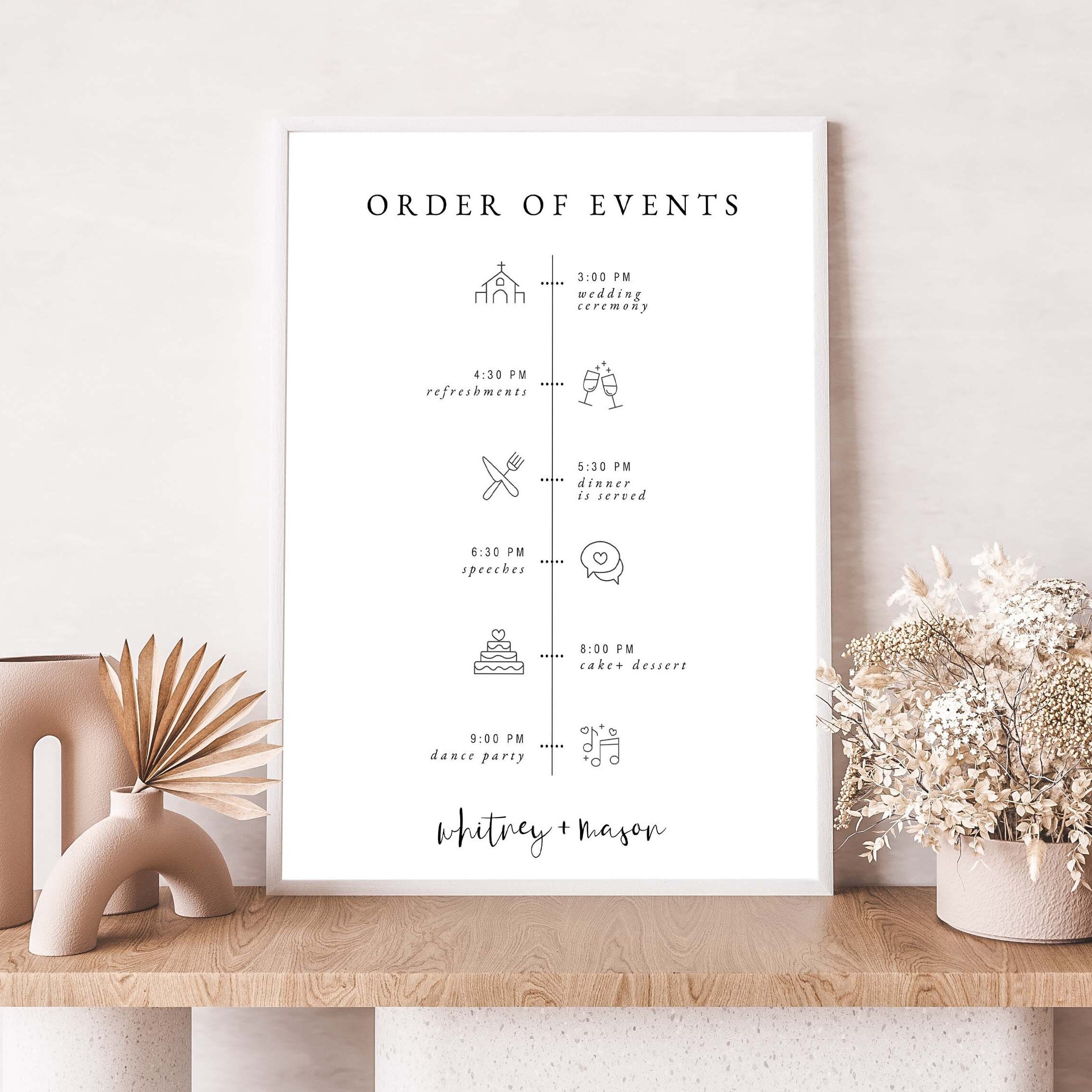 Order of Events Sign, Wedding Events Timeline Poster - Editable Canva ...