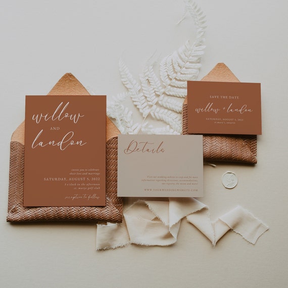 Rust Wedding Invitation Suite Modern Simple Invitation - Etsy