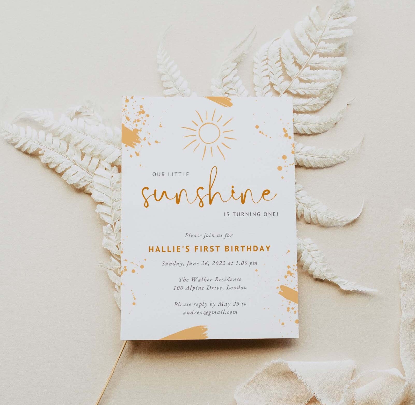 Sunshine Invitation, First Birthday Invitation, Photo Invitation, Sun ...