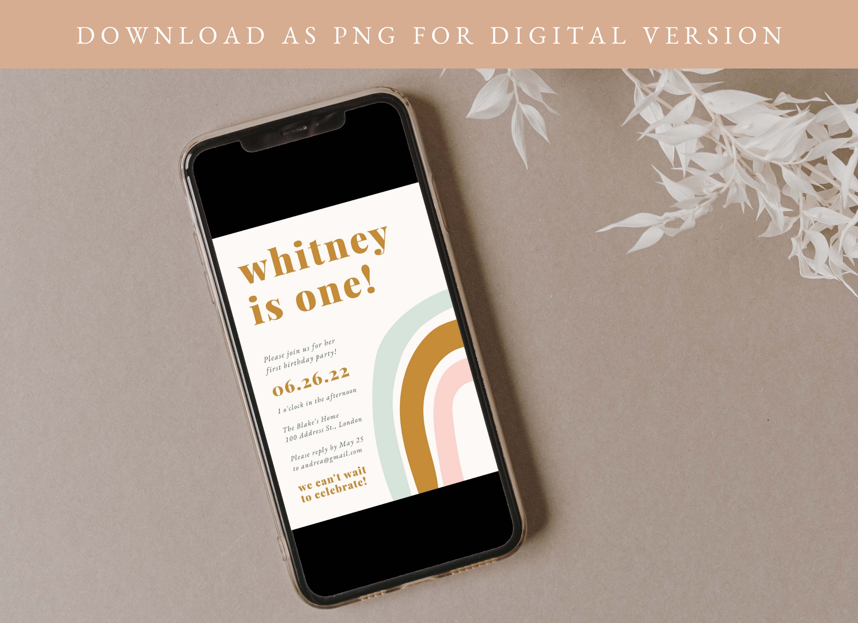 Rainbow Invitation, Neutral Birthday, First Birthday Invite - Editable ...