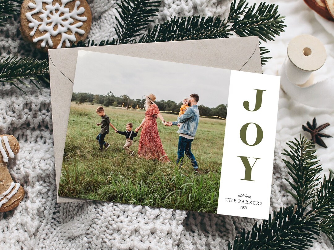 Joy Holiday Card, Christmas Photo Greeting Card - Editable Canva ...