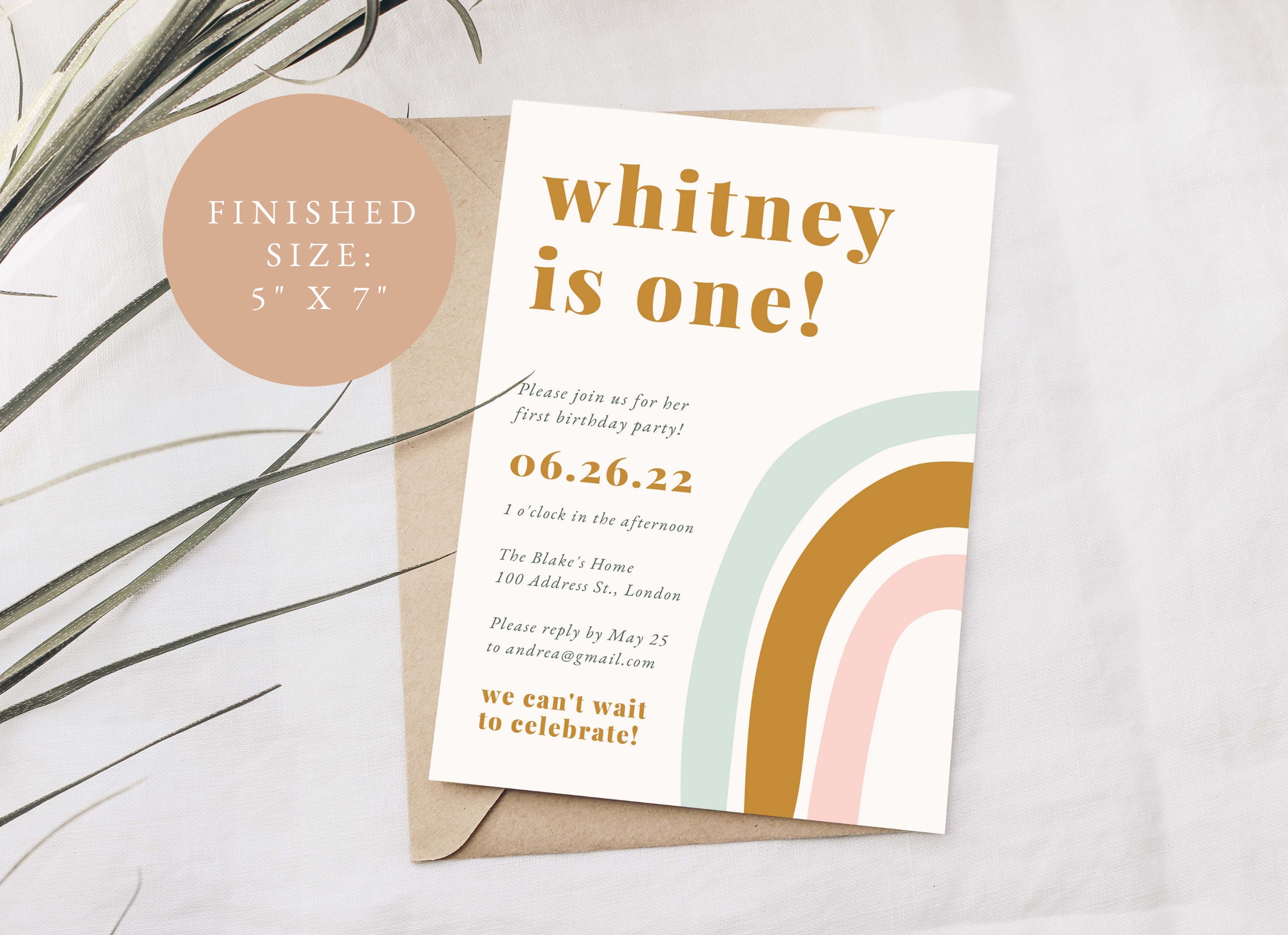 Rainbow Invitation, Neutral Birthday, First Birthday Invite - Editable ...