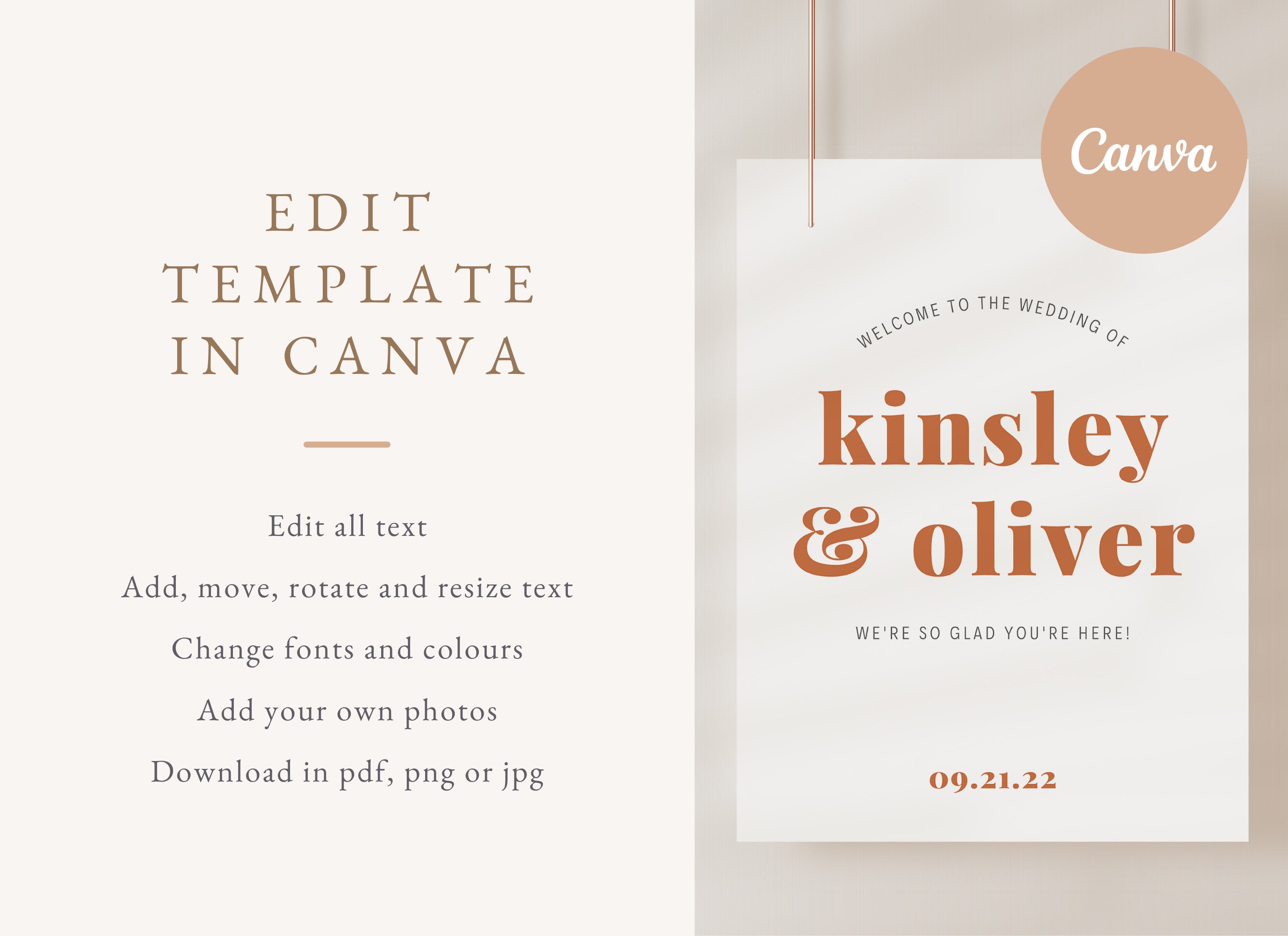 Bold Boho Wedding Welcome Sign, Terracotta Welcome Sign Editable Canva ...