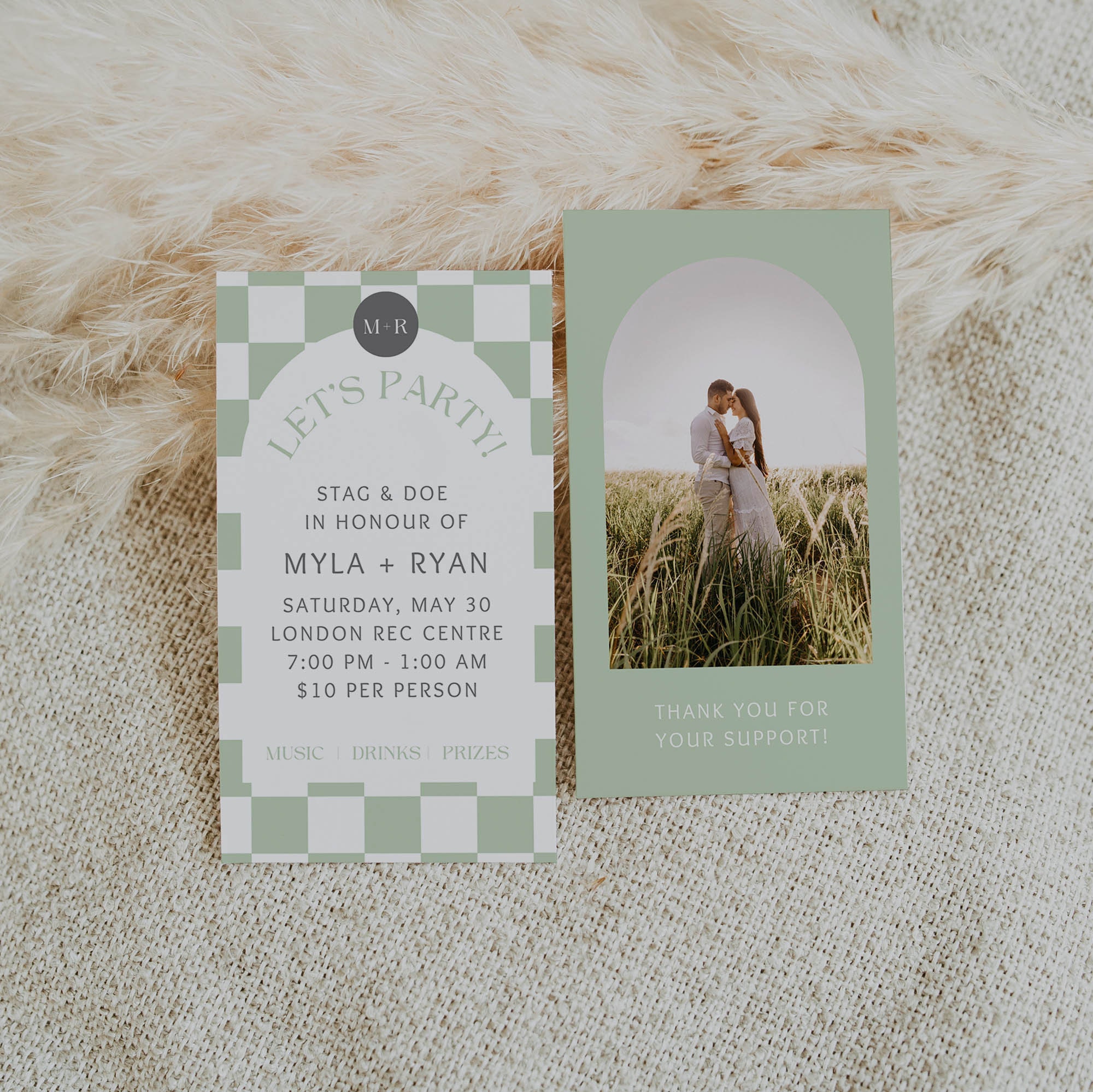Checkered, Sage Green Stag and Doe Ticket Template, Retro Buck and Doe ...