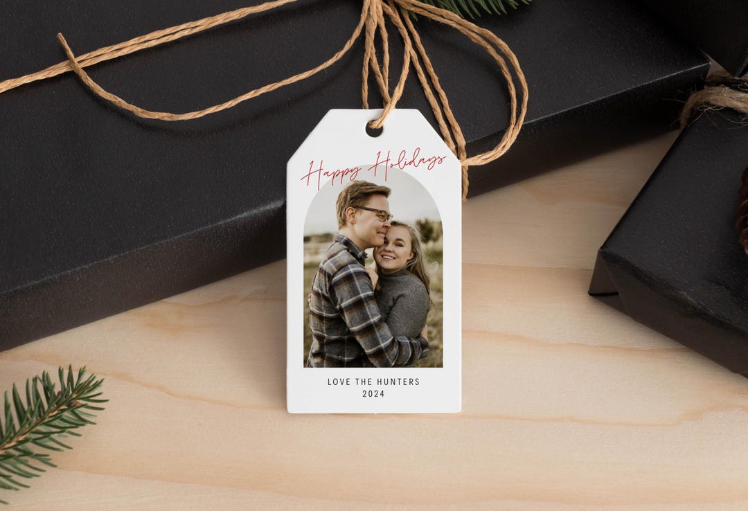 Happy Holidays Gift Tags, Printable Christmas Tags, Customizable Arch ...