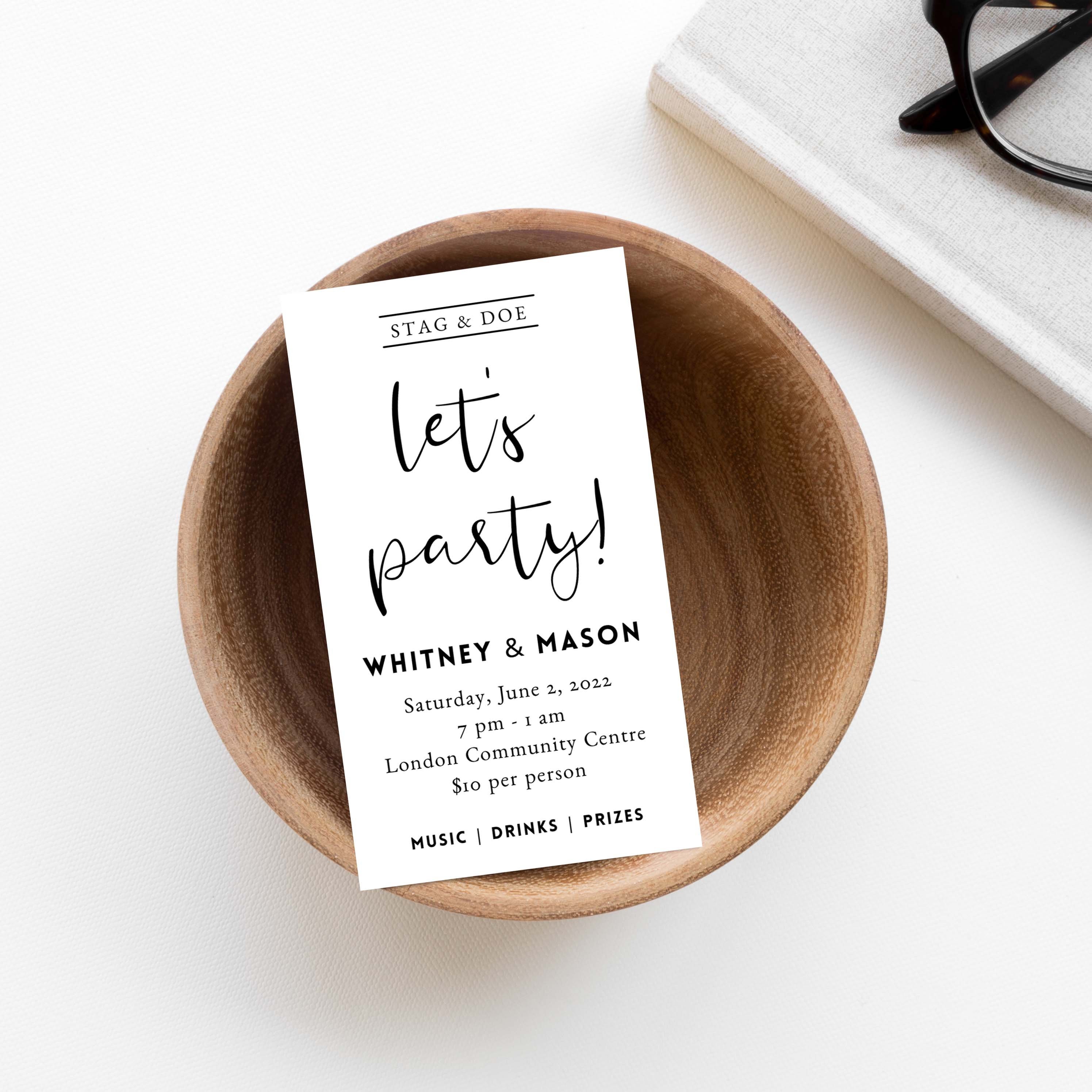 Modern Script Stag & Doe Tickets, Minimal Buck and Doe Tickets ...