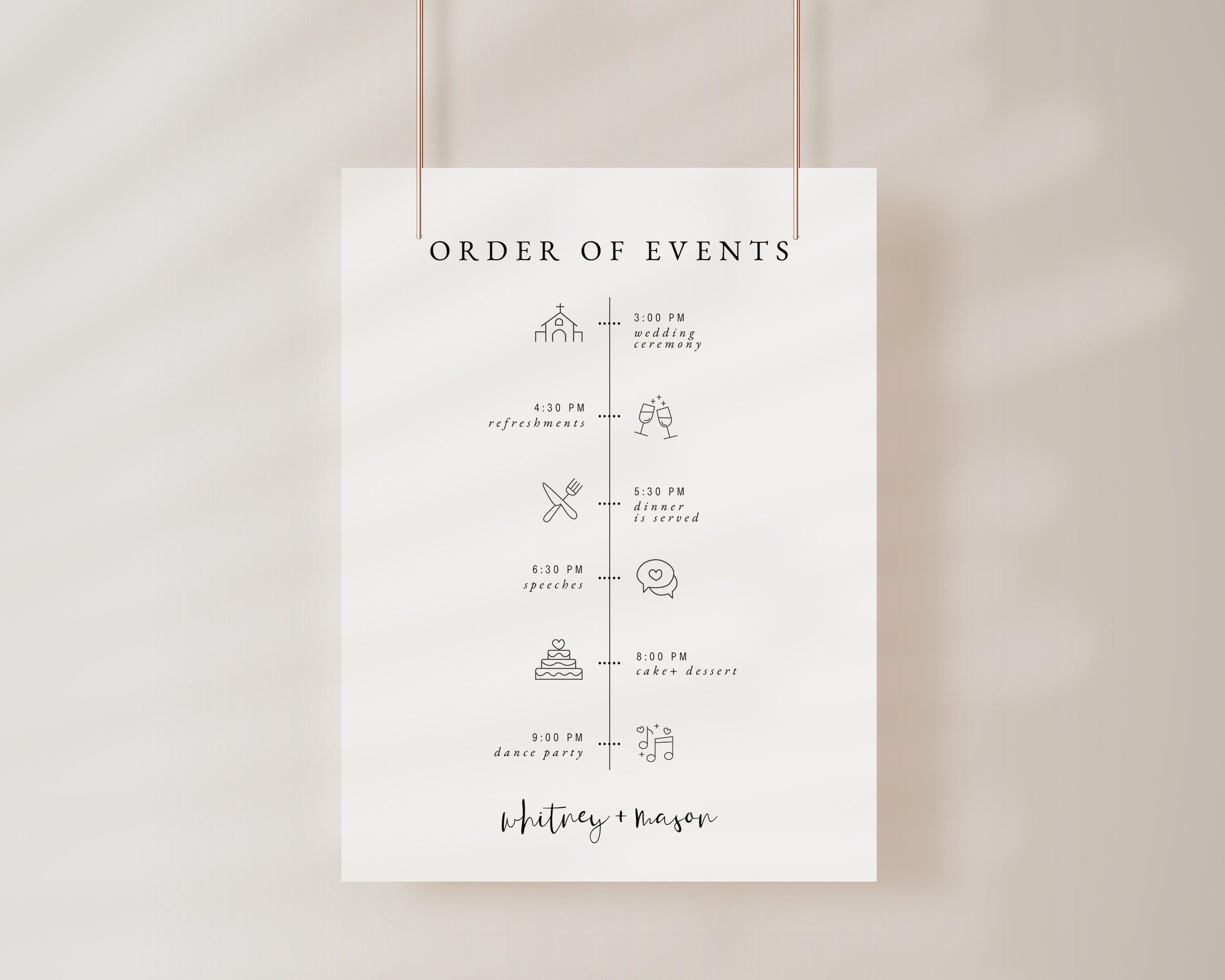 Order of Events Sign, Wedding Events Timeline Poster - Editable Canva ...