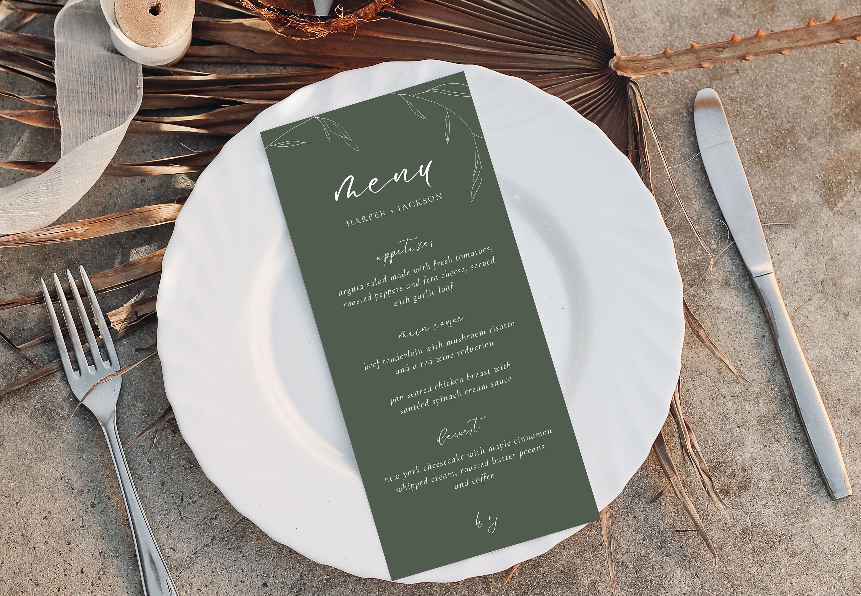 Forest Green Wedding Dinner Menu Modern Wedding Menu | Etsy
