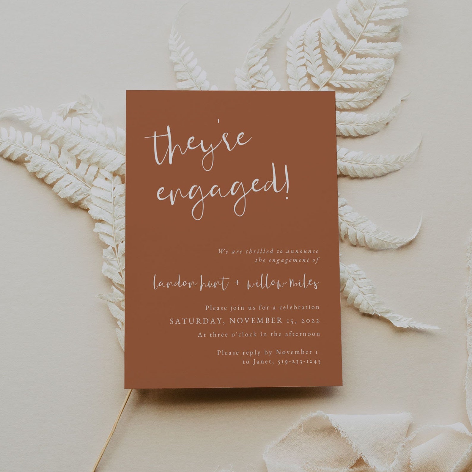 Rust Engagement Party Invitation, Boho Party Invitation Printable ...