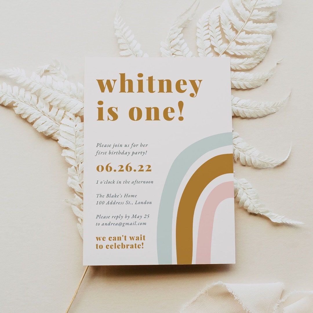 Rainbow Invitation, Neutral Birthday, First Birthday Invite - Editable ...