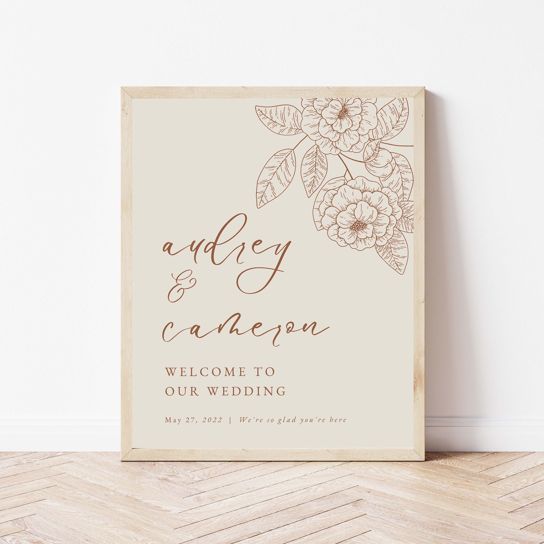 Neutral Floral Wedding Welcome Sign, Boho Sand Welcome Sign - Editable ...