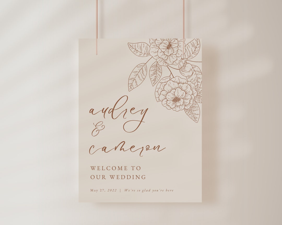 Neutral Floral Wedding Welcome Sign, Boho Sand Welcome Sign - Editable ...