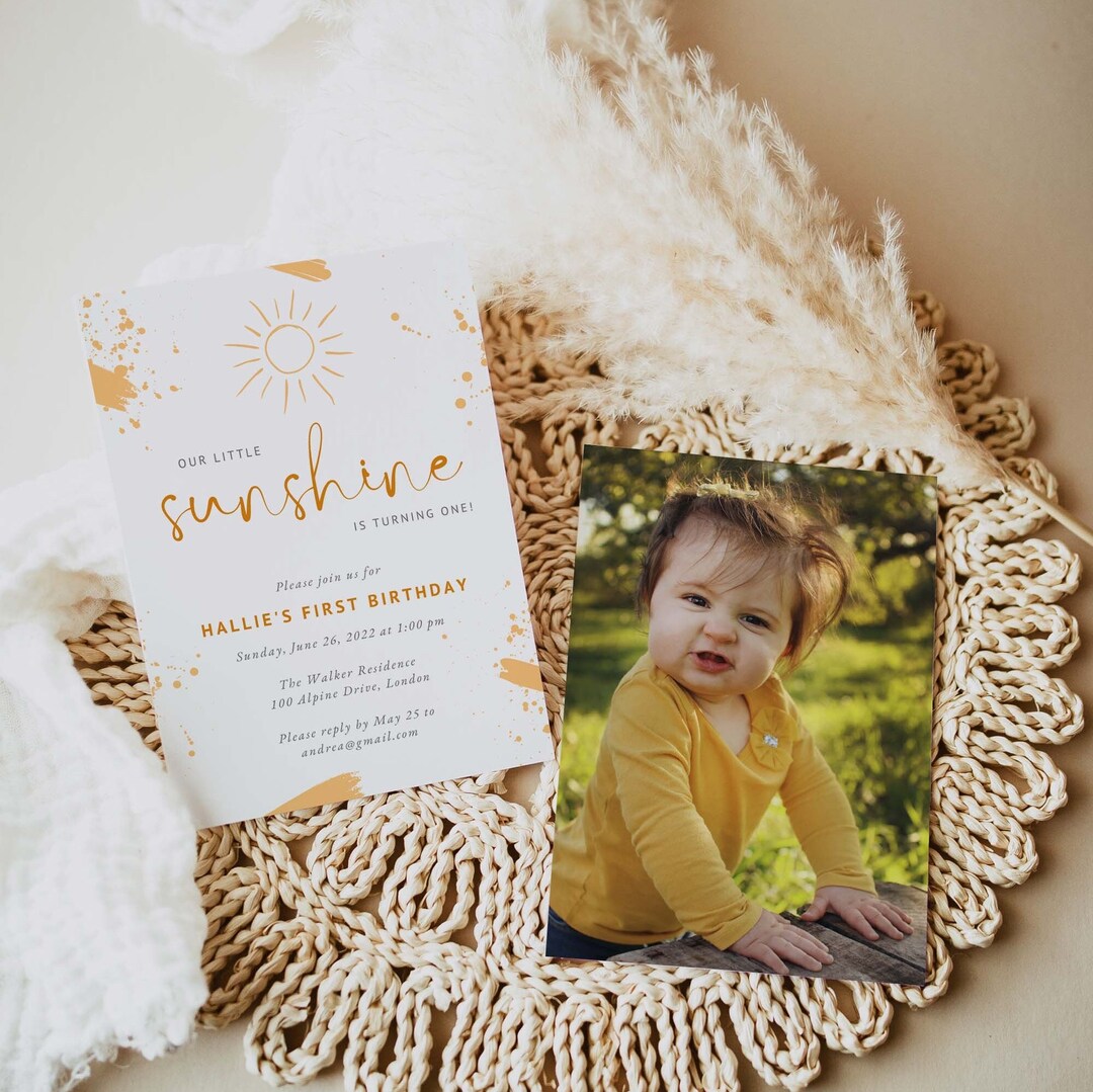 Sunshine Invitation, First Birthday Invitation, Photo Invitation, Sun ...
