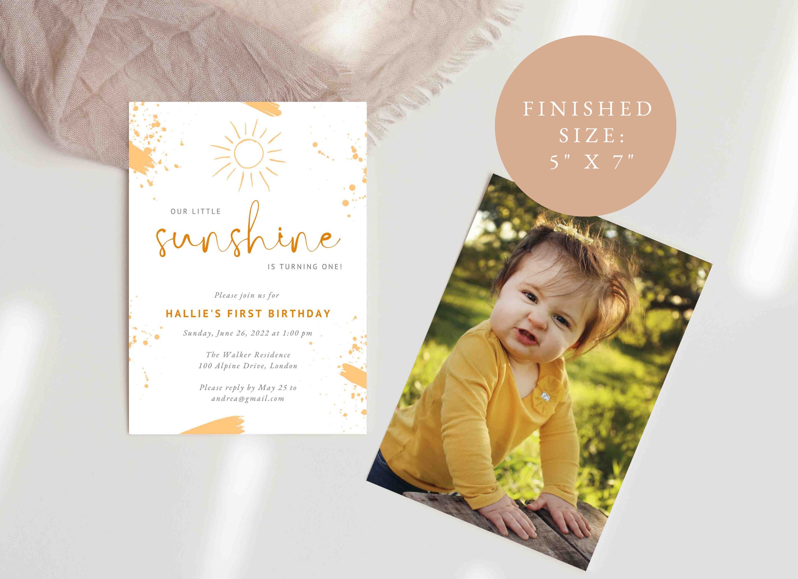 Sunshine Invitation, First Birthday Invitation, Photo Invitation, Sun ...