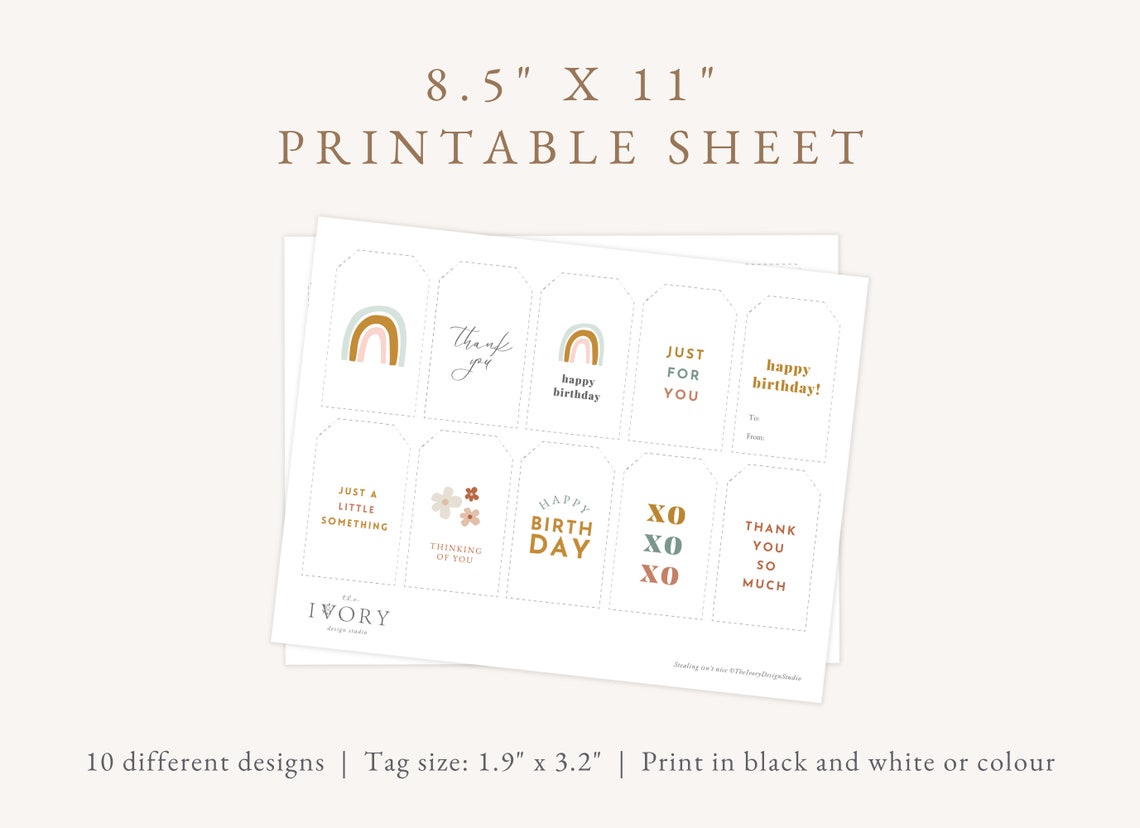 Gift Tags, Printable Boho Birthday Tags, Thank You Tags, Variety Pack ...