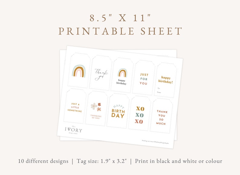Gift Tags, Printable Boho Birthday Tags, Thank You Tags, Variety Pack ...