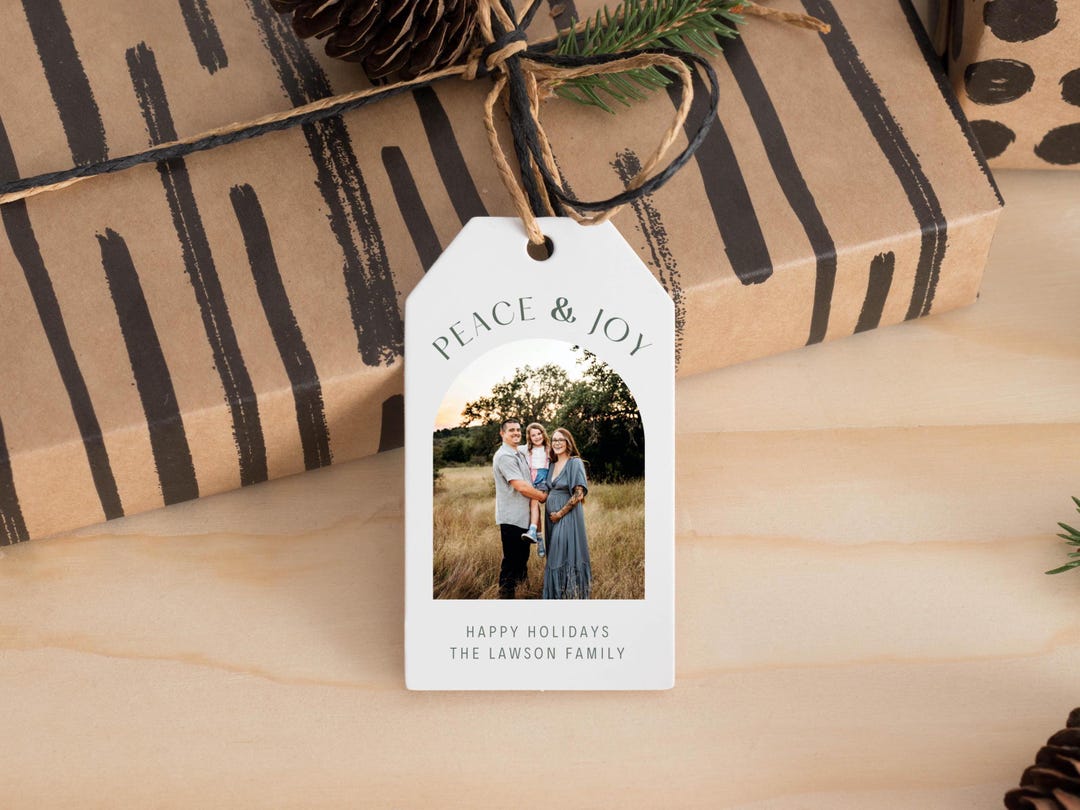 Peace and Joy Gift Tags, Printable Christmas Tags, Customizable Photo ...