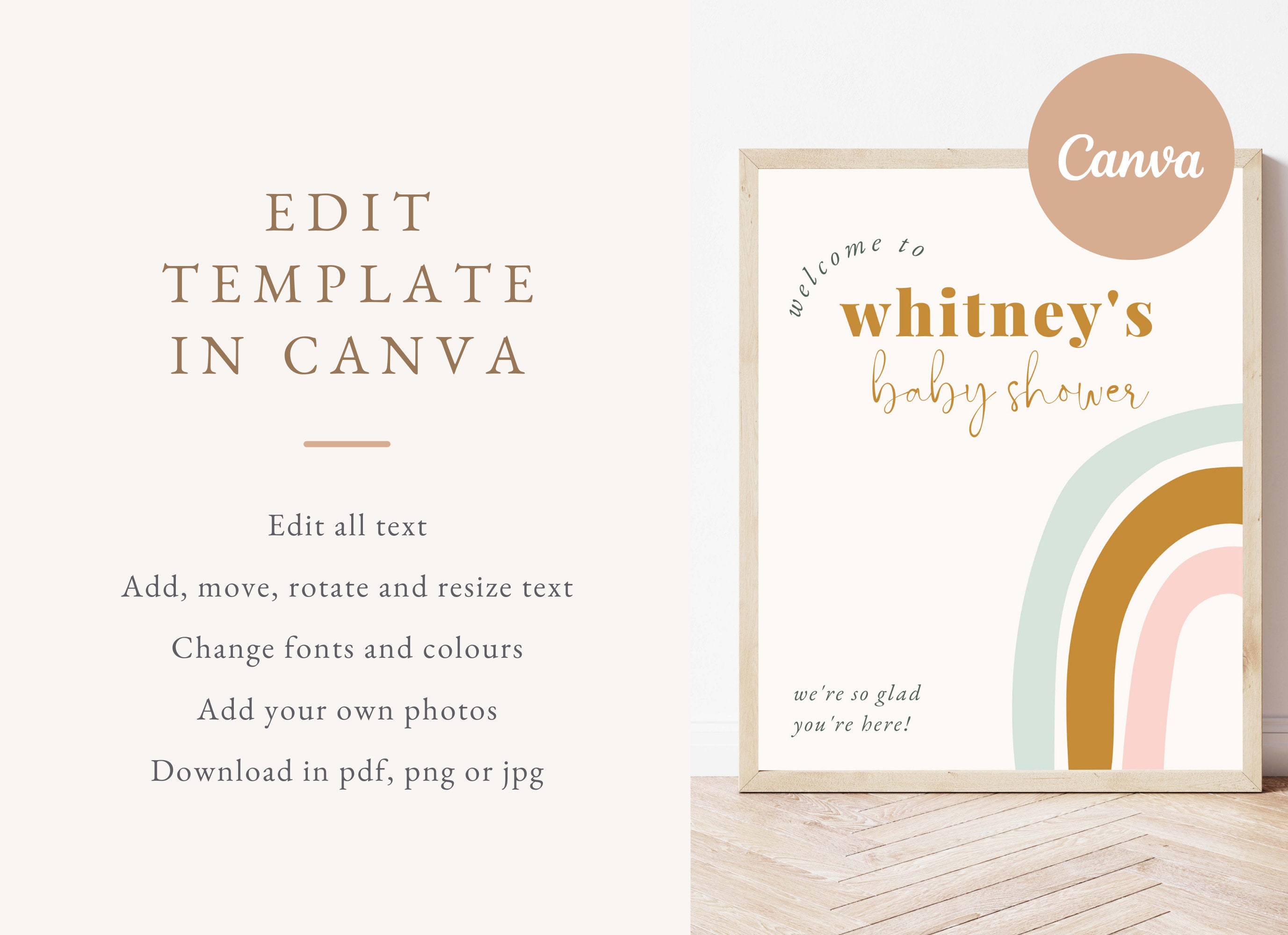 Baby Shower Welcome Sign, Boho Rainbow Welcome Sign - Editable Canva ...