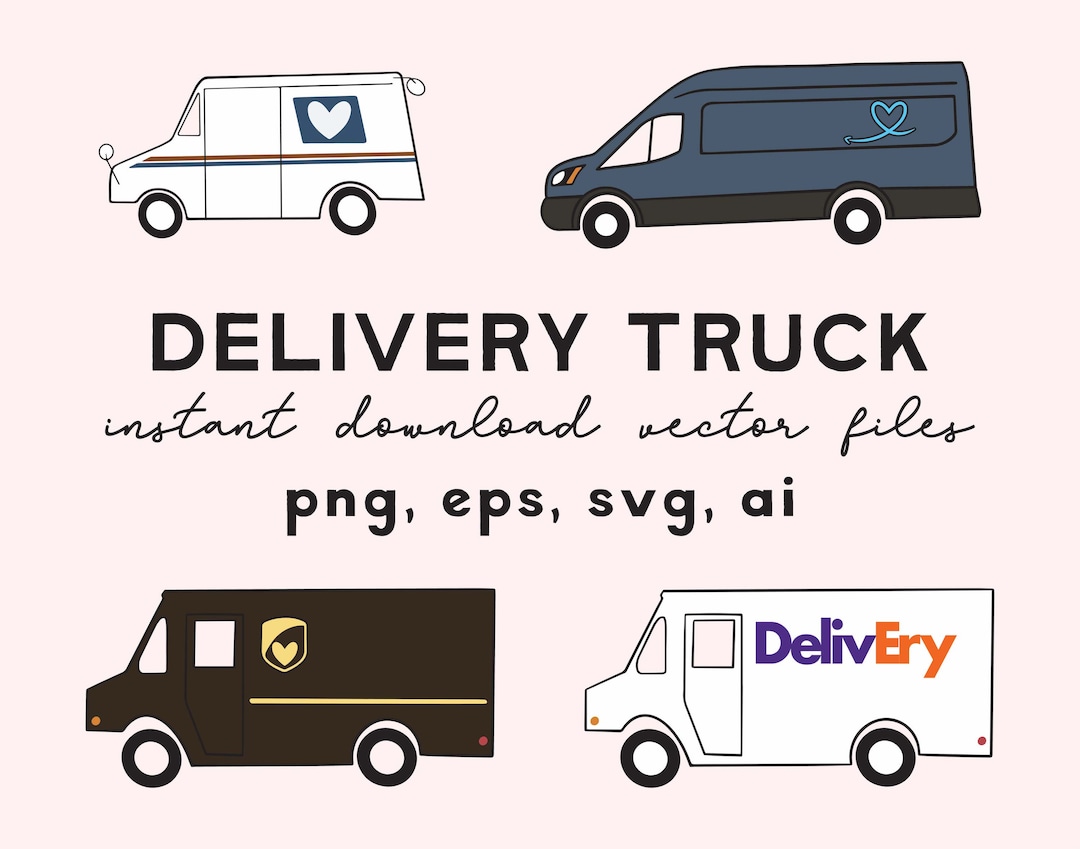 Vintage Inspired Minimalist Boho Style Delivery Truck Vector Clip Art ...