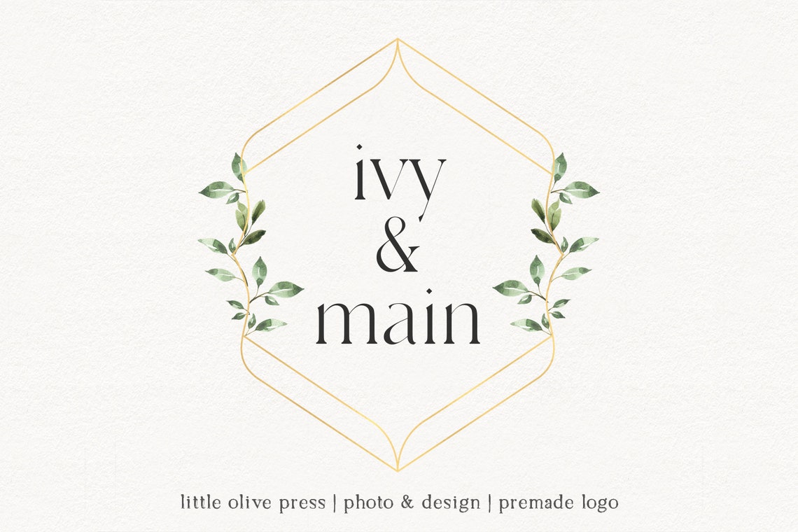 Premade Logo Gold Design Greenery Wreath Watermark Photography | Etsy