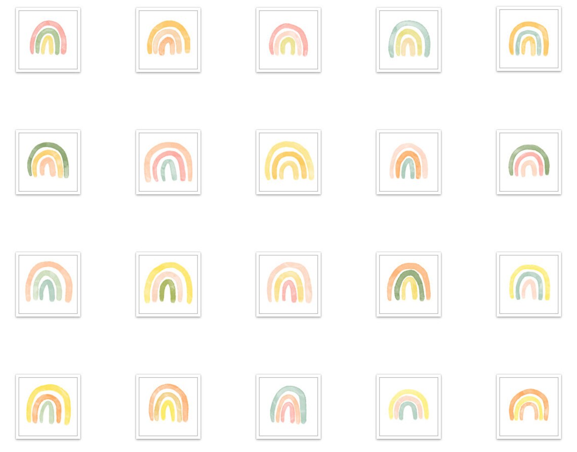 Boho Rainbow Watercolor Clipart Hand Drawn Painted Set of 20 - Etsy