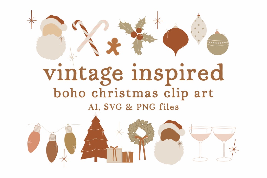 Vintage Inspired Minimalist Boho Hygge Contemporary Christmas Clip Art ...