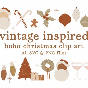 Vintage Inspired Minimalist Boho Hygge Contemporary Christmas Clip Art ...