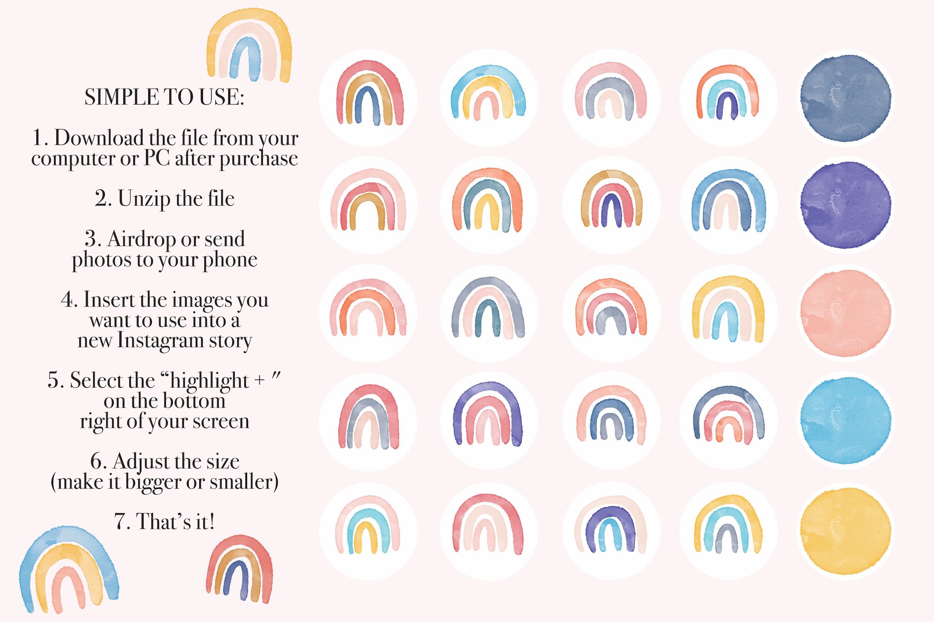 25 Boho Watercolor Rainbow Instagram Highlight Covers | Etsy