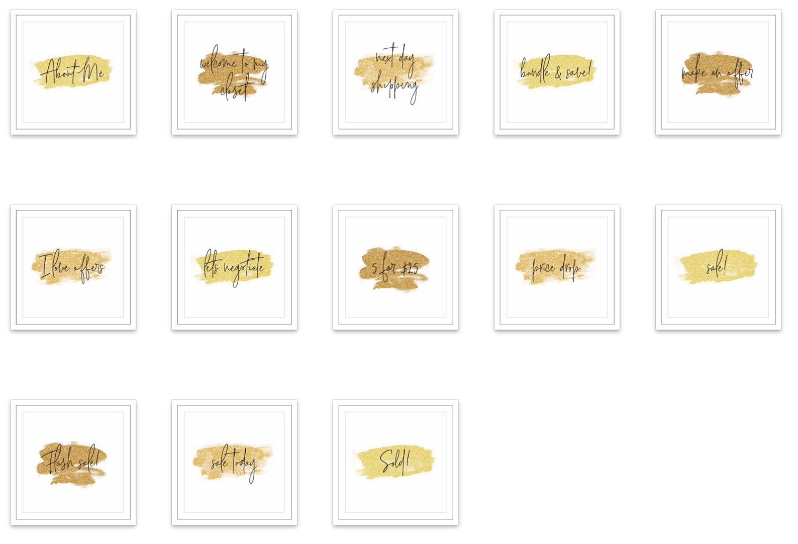 Poshmark Gold Glitter Closet Store Signs // 13 Ready to Post - Etsy