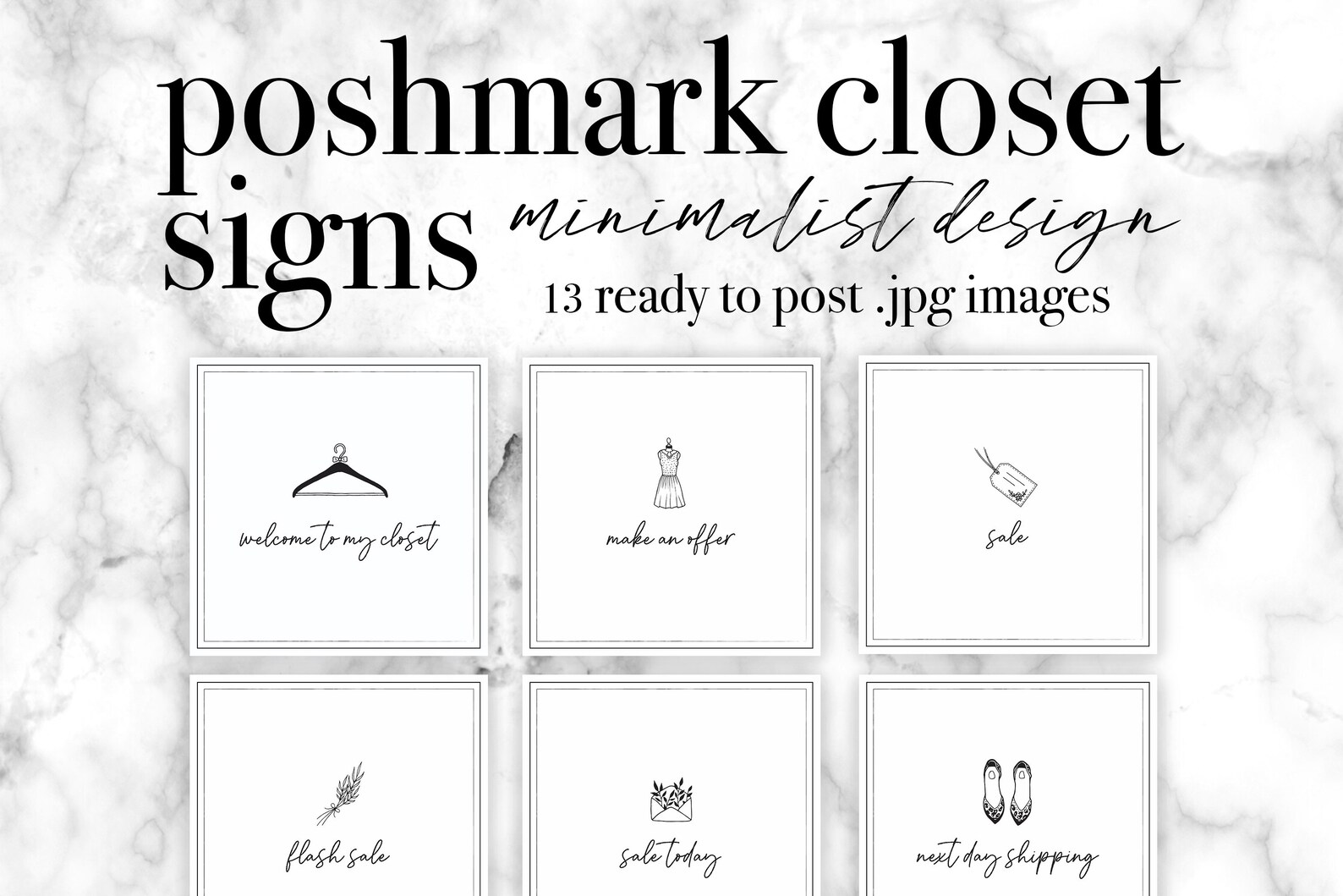 Poshmark Black White Minimal Hand Drawn Closet Store Signs 13 Ready to ...
