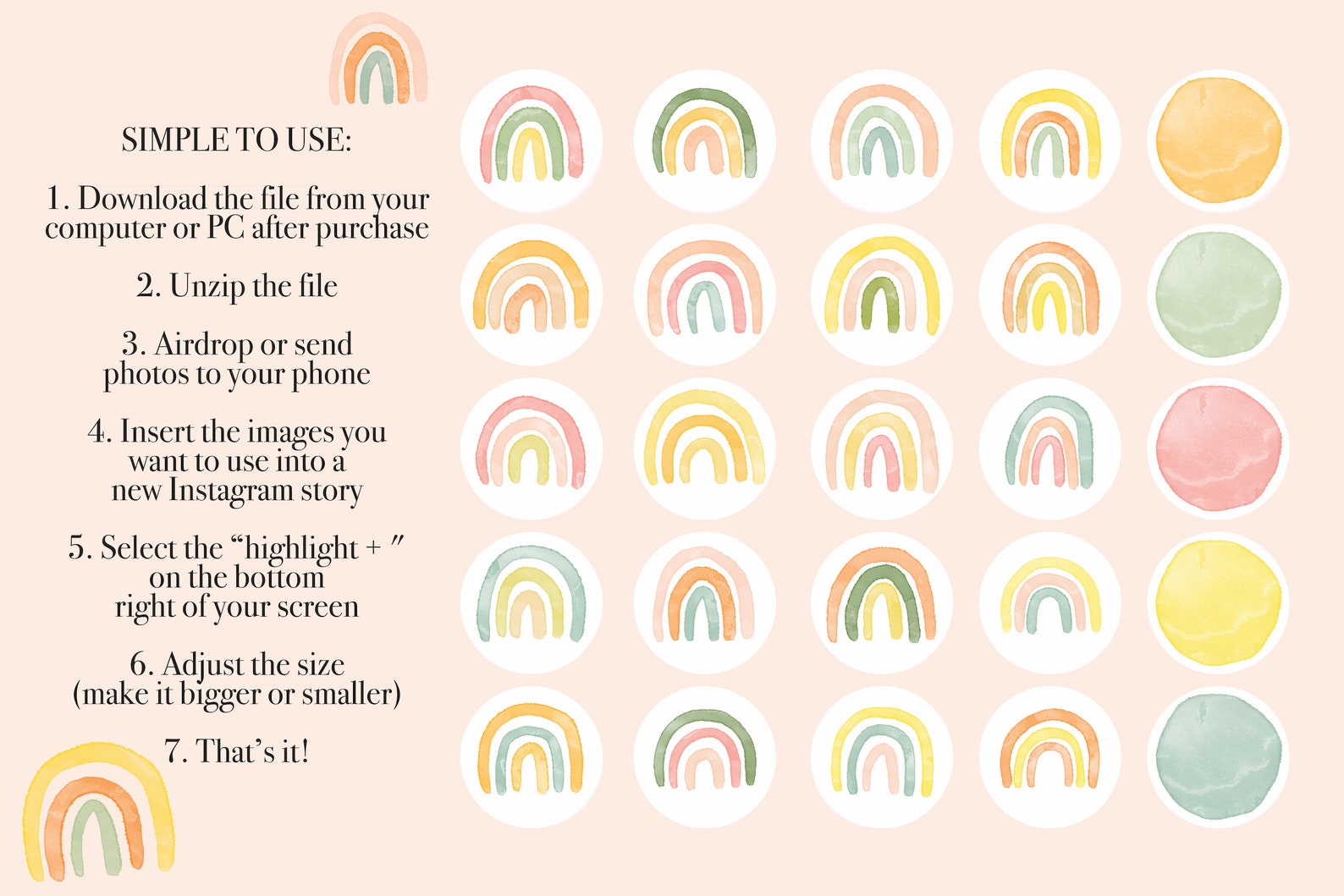 25 Boho Watercolor Rainbow Instagram Highlight Covers, Watercolor ...