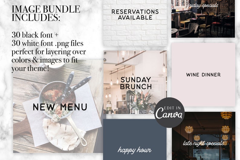 Restaurant and Cafe Instagram Quote Bundle, 90 Images - 30 Customizable ...