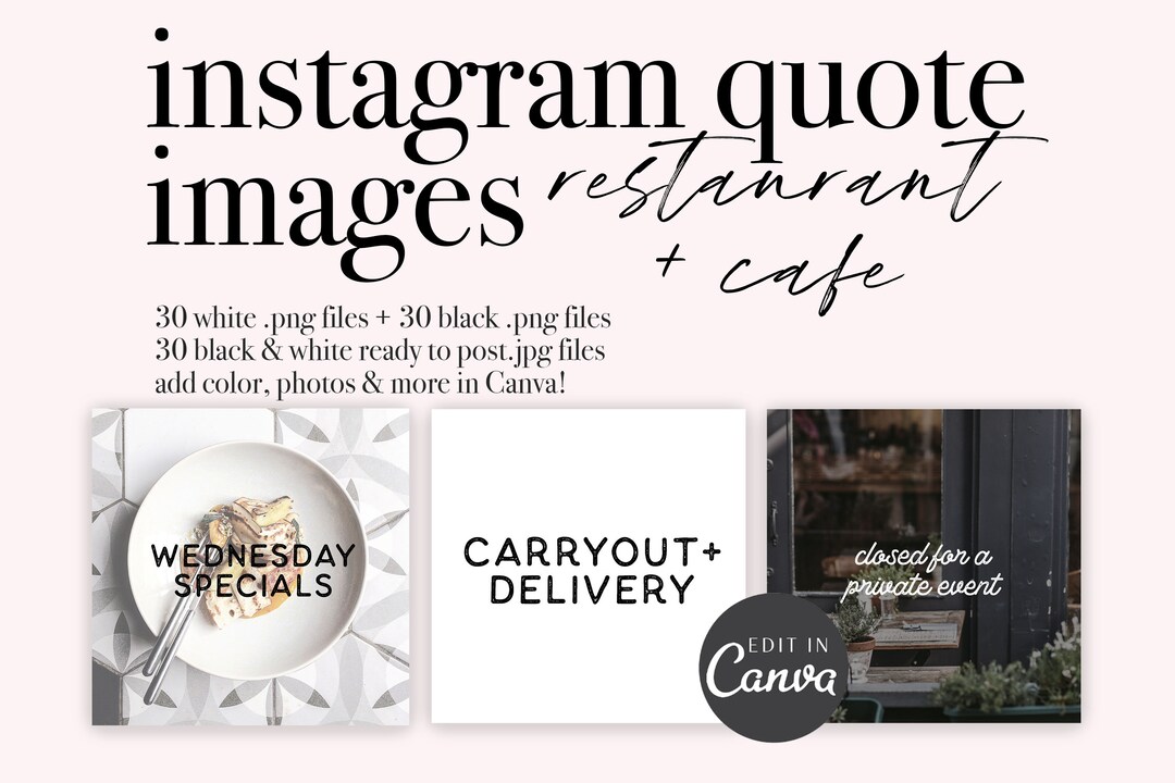 Restaurant and Cafe Instagram Quote Bundle, 90 Images - 30 Customizable ...