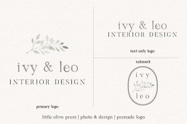 Premade Logo Greenery Watermark Photography Interior Design - Etsy
