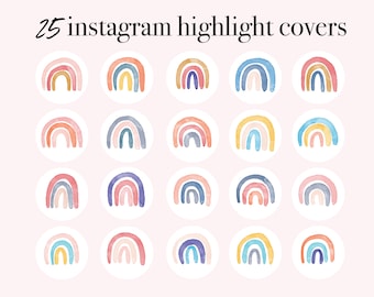 Instagram Story Highlight Covers Social Media Icons Rainbow Watercolor ...