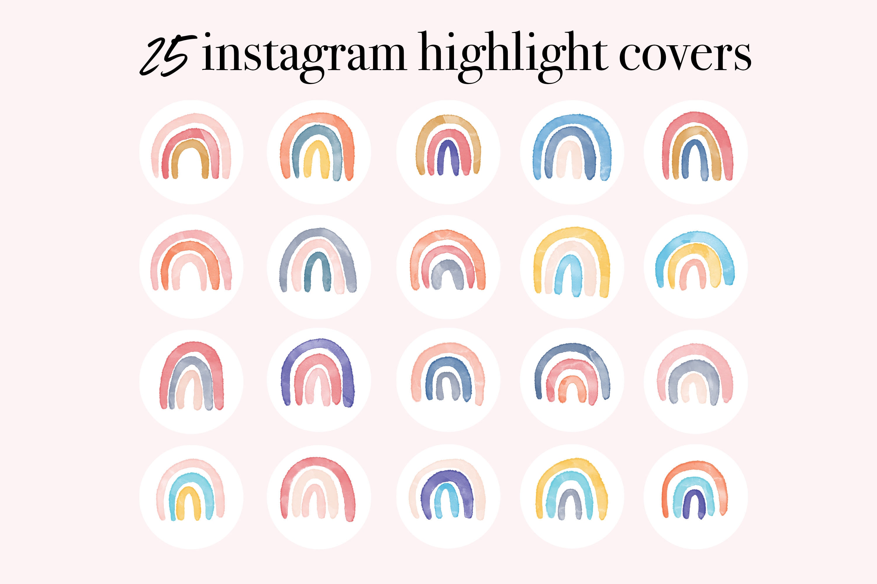 25 Boho Watercolor Rainbow Instagram Highlight Covers, Watercolor ...