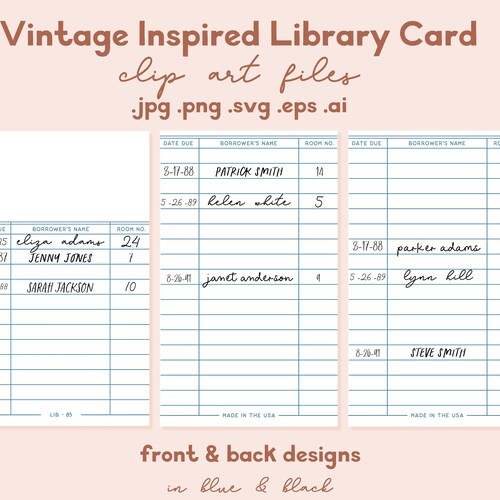 Vintage Inspired Minimalist Boho Style Library Card Clip Art / - Etsy