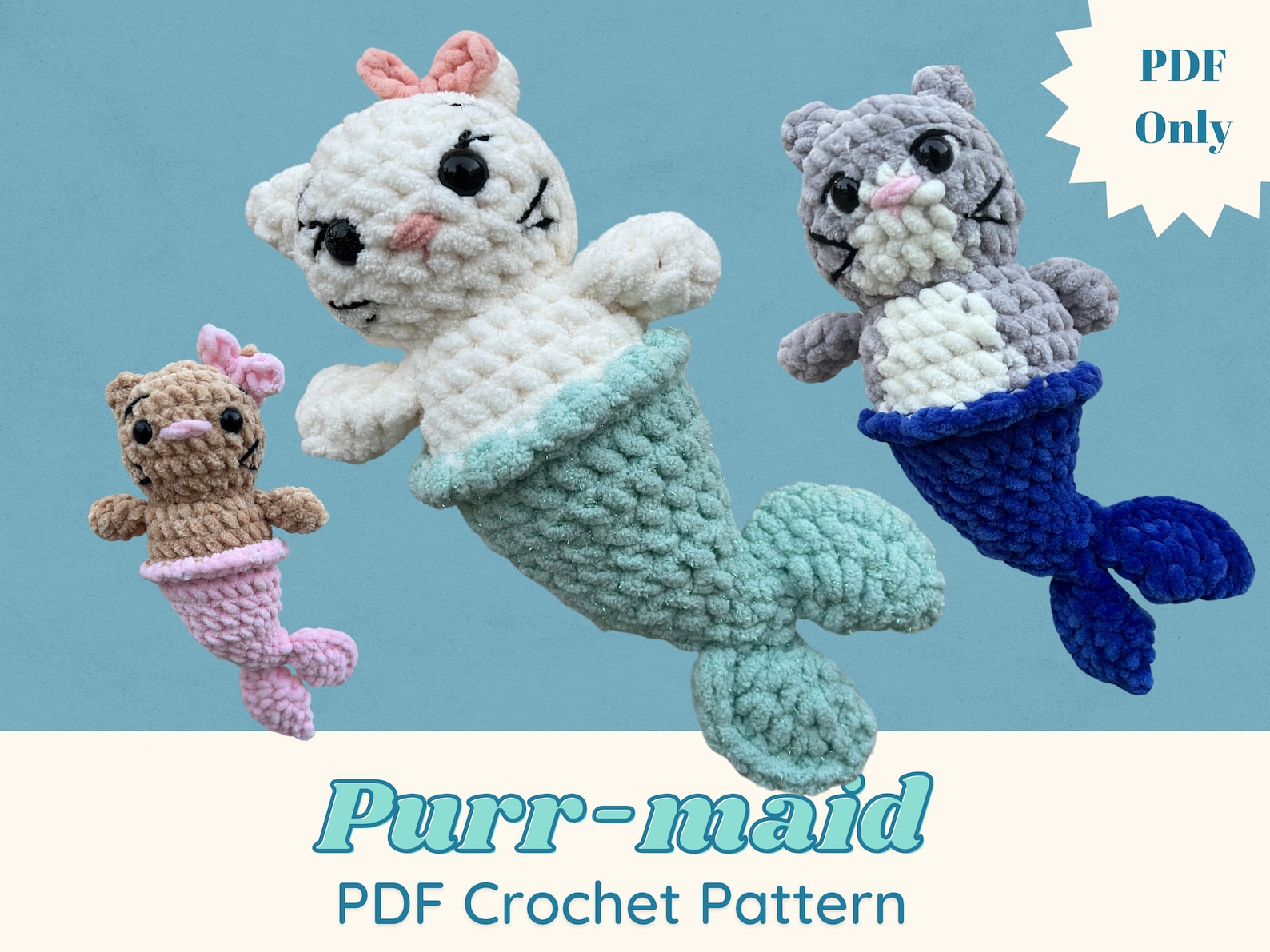 Mermaid Cat Crochet Pattern PDF - Purr-maid Mer-cat Plushie Pattern ...