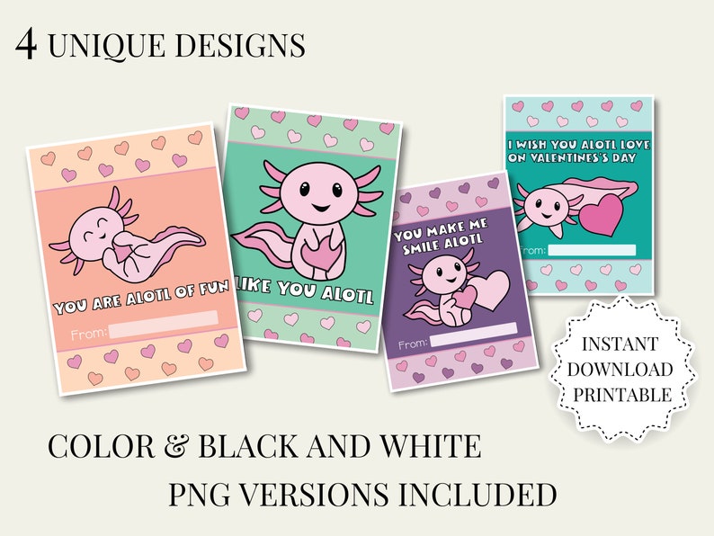 Adorable Axolotl Valentines and Coloring Pages - PDF Printable Coloring ...