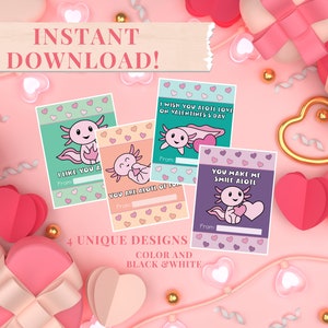 Adorable Axolotl Valentines and Coloring Pages - PDF Printable Coloring ...