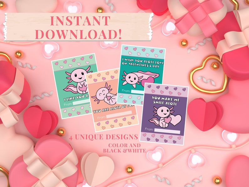Adorable Axolotl Valentines and Coloring Pages - PDF Printable Coloring ...