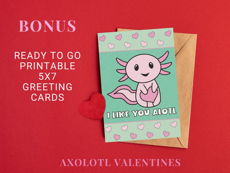 Adorable Axolotl Valentines and Coloring Pages - PDF Printable Coloring ...