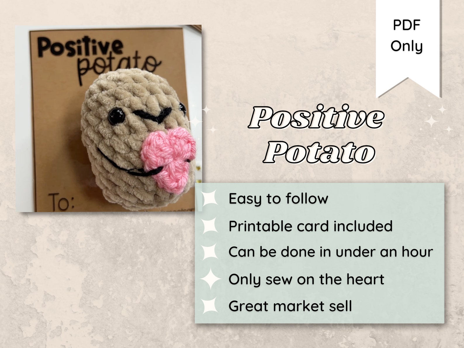 Positive Potato Amigurumi Crochet Pattern With Bonus Printables Digital ...