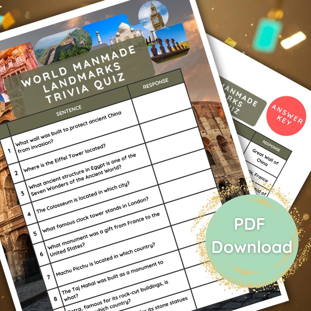 World Manmade Landmarks Trivia Printable | Digital Download Famous ...