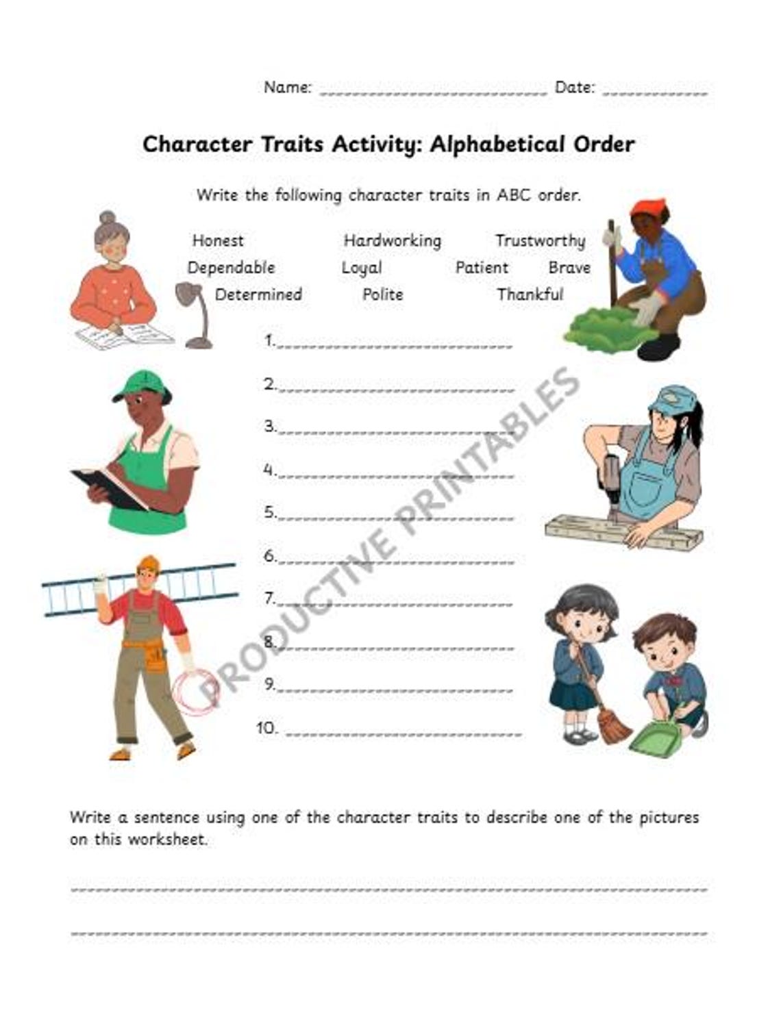 Character Traits - Independent Practice - Homeschool Printable - Lesson ...